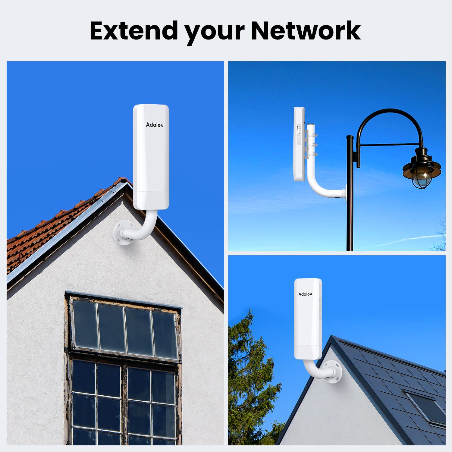 2-Pack Universal Antenna Mount, AdaLov Outdoor Wireless Bridge Bracket Mount, Pole Mount for Point to Point AP Access, Non-Adjustable Bracket for Wall, Eave or Roof Mounting