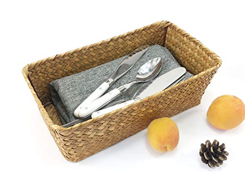 Hand-woven Seagrass Storage Rectangular Basket and Home Organizer Bins,Natural Water Hyacinth Basket (brown, M)