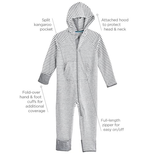 Coolibar UPF 50+ Baby LumaLeo 360 Coverage Bodysuit - Sun Protective (12-18 Months- Grey/White)
