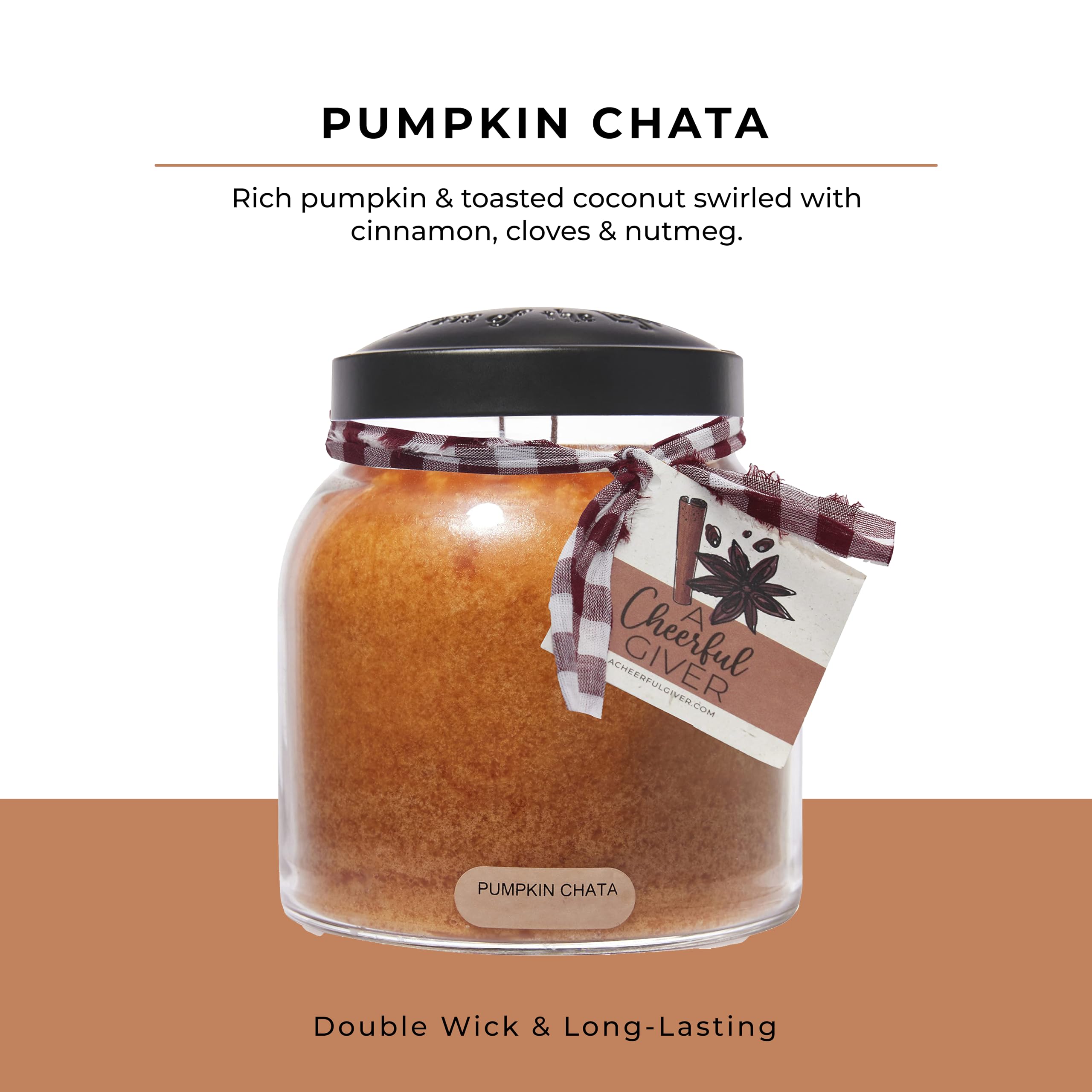 A Cheerful Giver - Pumpkin Chata - 34oz Papa Scented Candle Jar with Lid - Keepers of the Light - 155 Hours of Burn Time, Gift for Women, Orange