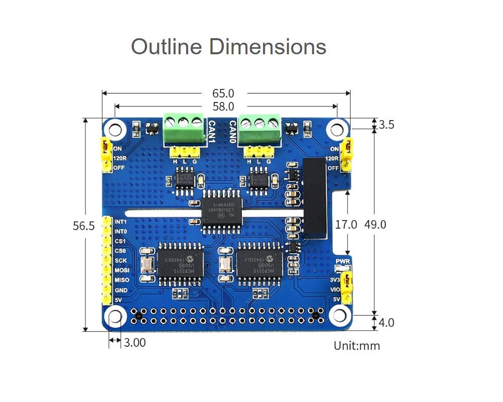 2-Channel Isolated CAN Bus Expansion HAT Compatible with Raspberry Pi/Arduino/STM32,2-CH CAN HAT with MCP2515 + SN65HVD230 Dual Chips Solution,Multi Onboard Protection Circuits