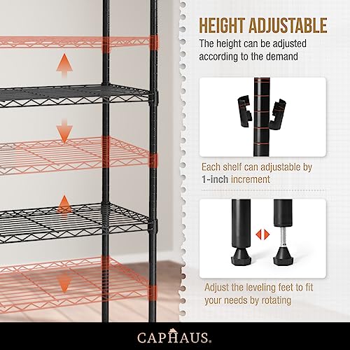 CAPHAUS NSF Silver Grey Adjustable Wire Shelving Unit w/Liner, Metal Steel Storage Shelves, Utility Shelf, Garage Shelving Storage Organizer, Kitchen Storage Shelving, w/Liner, 5-Tier no Wheel