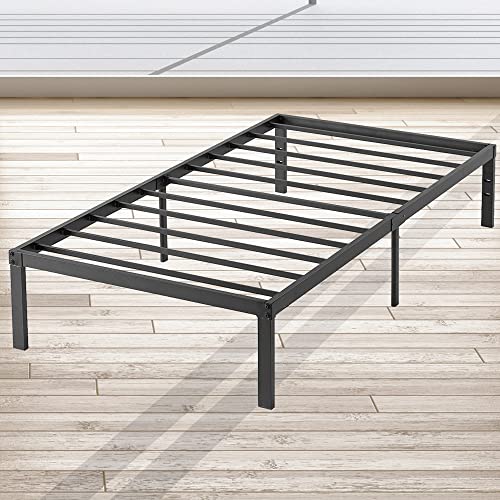 Caplisave 14-Inch High Metal Platform Bed Frame,Max 2000lbs Heavy Duty Metal Slat Support,Underbed Storage,Easy Assembly,No Box Spring Needed,Black,Twin