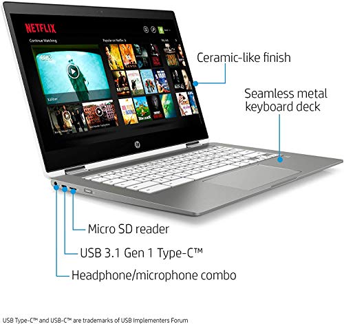 HP Chromebook X360 2-in-1 14.0” HD (1366 x 768) Touch-Screen Portable Laptop, Intel Celeron Processor N4000, Webcam, USB-C, Chrome OS, 4GB Memory, 32GB eMMC Flash Memory (W/Woov Micro SD 128GB)