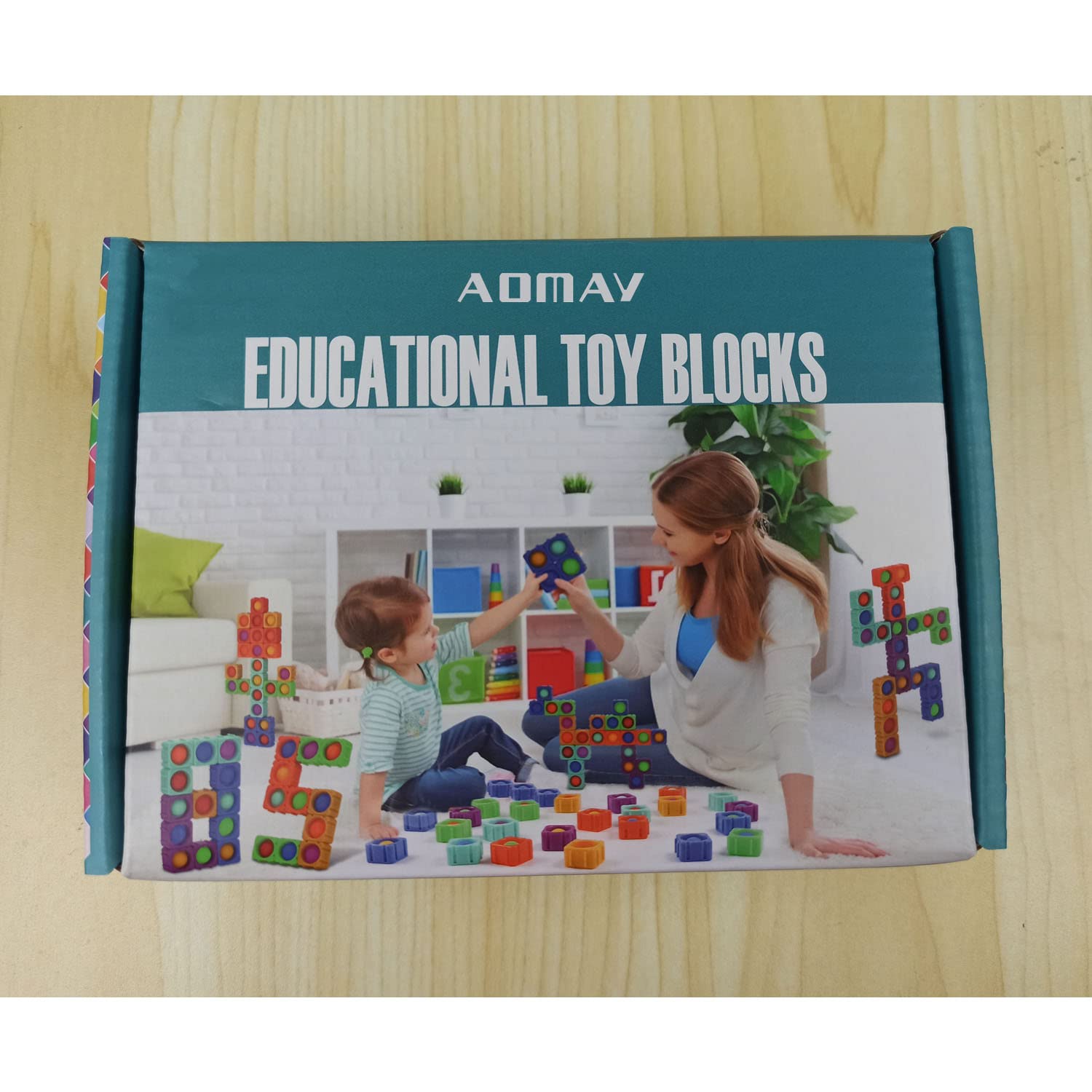 AOMAY Pop Fidget Sensory Toy, 24Pcs Educational Building Blocks for Kids, Silicone Fidget Toys for Adults, Rainbow Infinite DIY Puzzle Toy Xmas Gift Set