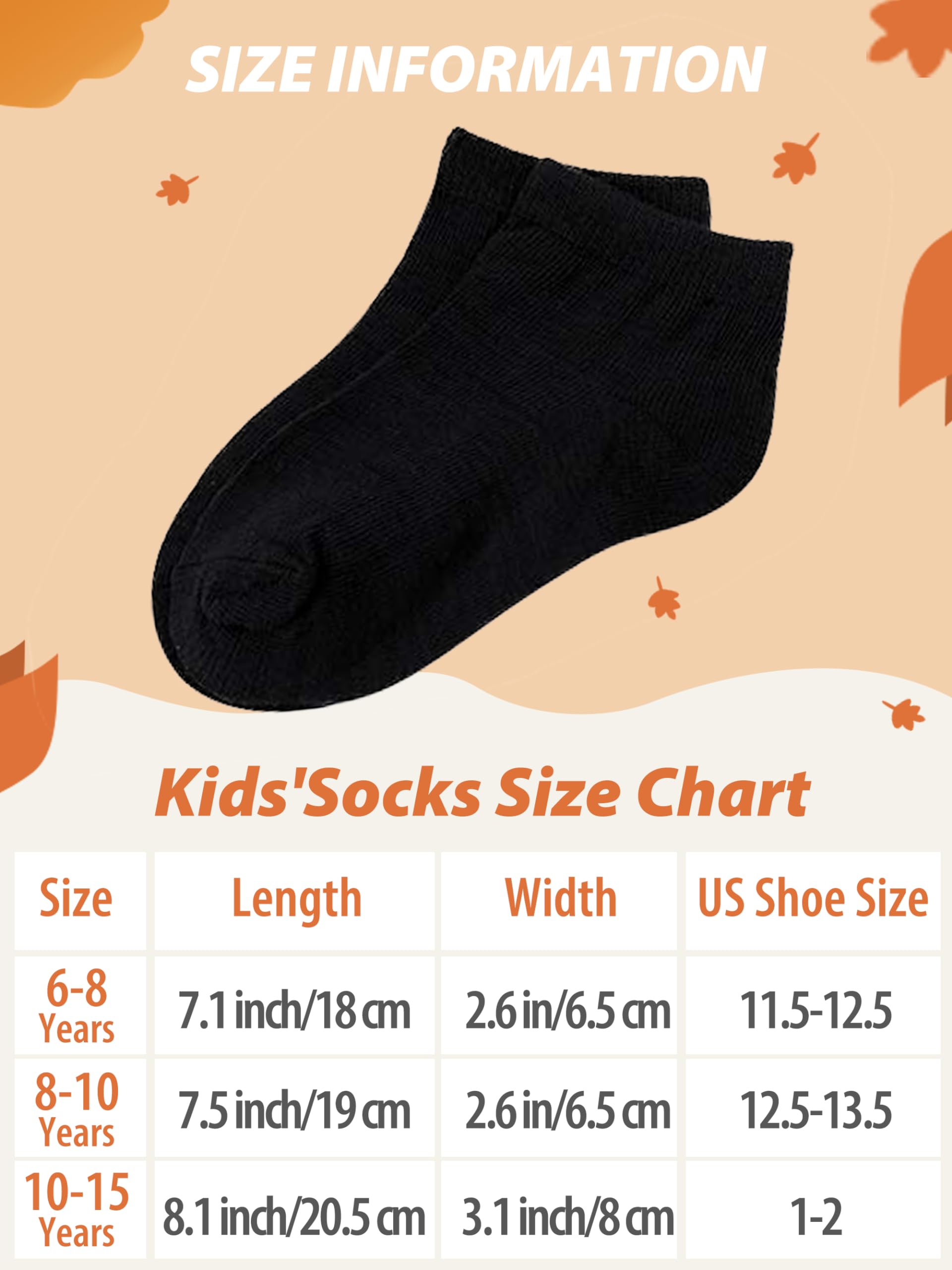 Cooraby 15 Pairs Kids' Half Cushion Low Cut Socks Teens Ankle Socks for Big Boys or Girls (Black, Gray, White, 8-10 Years)