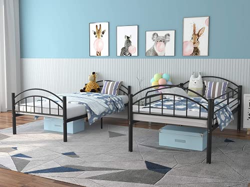Alohappy Metal Bunk Beds Frame Twin Over Twin, Convertible Into 2 Individual Metal Bed Frame, Removable Ladder & Safety Guard Rail (Black)