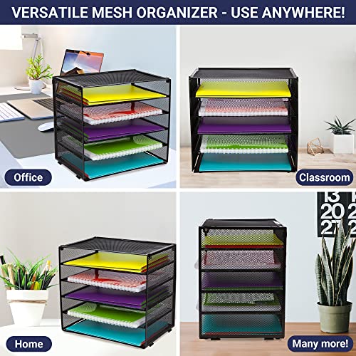 Desk Organizer Tray - Letter Tray in Black Metal Mesh for Organizing Files, Papers, Bills, Folders, Letters, Binders, and More. Desktop Paper Tray Rack for Home, Office, or School (5 Tier)
