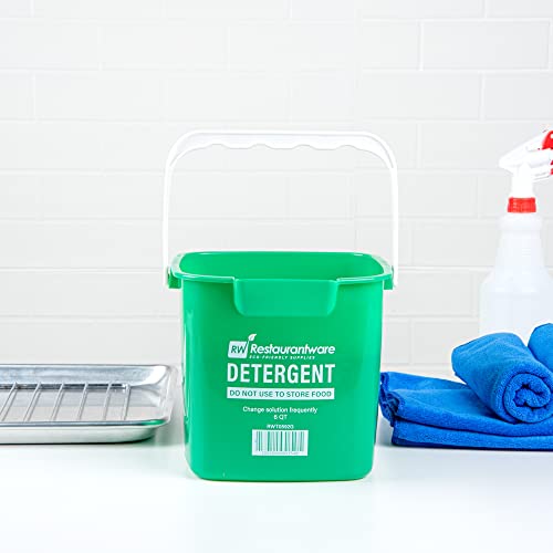 RW Clean 6 Quart Cleaning Buckets, 10 Detergent Square Buckets - With Measurements, Built-In Spout And Handle, Green Plastic Utility Buckets, For Home Or Commercial Use, - Restaurantware