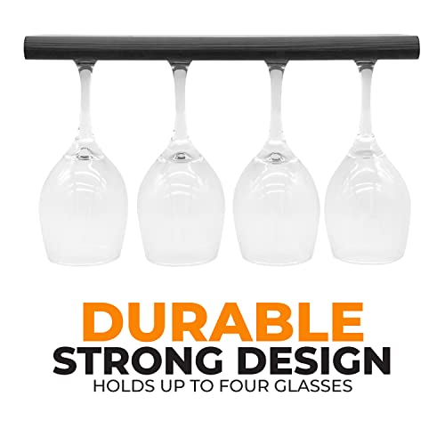 AA Brothers Aluminum Wine Glass Rack 2 Pack, Under Cabinet Wine Glass Holder, Under Shelf Mounted Stemware Rack for Bar Kitchen, Hanging Stemware Rack Organizer Hanger, Black