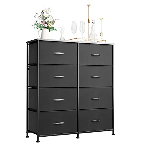 Devoko Dresser for Bedroom with 8 Drawers, Wide Chest of Drawers with Fabric Bins, Storage Organizer Unit with Steel Frame and Wooden Top for Living Room, Closets, TV Stand,Hallway and Entryway