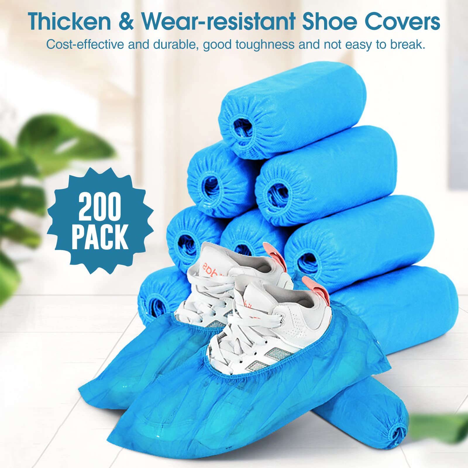 200 Pack Durable Non-slip Shoe Covers - Non Woven Disposable Booties Covers, Blue Foot Coverings Shoecover Boot Covers for Indoors Floors Construction Work Carpet House