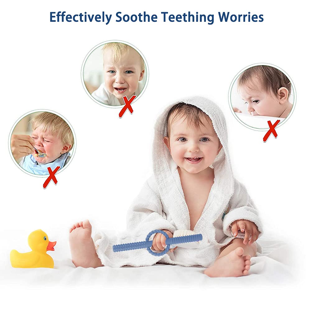 YAPROMO Hollow Teether Tube, Silicone Chew Straw Toy for Infant Toddlers 4 Pack Teething Toys for Babies BPA Free/Dishwasher and Refrigerator Safe