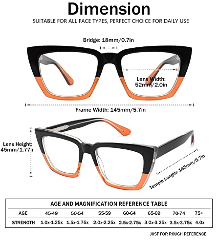 3 Pack Oprah Style Oversized Reading Glasses for Women, Blue Light Blocking Computer Readers, Anti UV Ray/Eye Strain/Glare Cat Eye Eyeglasses with Pouches