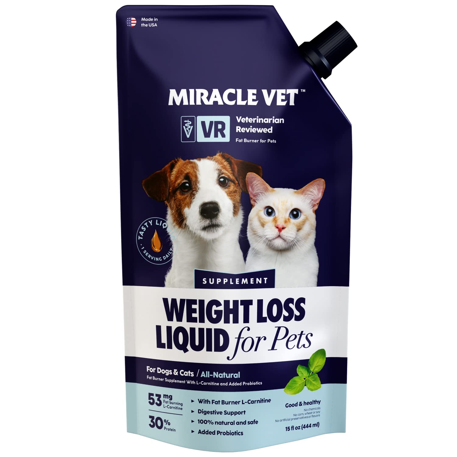 MIRACLE VET Pet Healthy Weight Management Dog Food & Cat Food Topper for Pet Weight Loss | Fat Burner Supplement for Low Fat Dog Food, Weight Control Dog Food, Diet Dog Food for Weight Loss | 15 oz