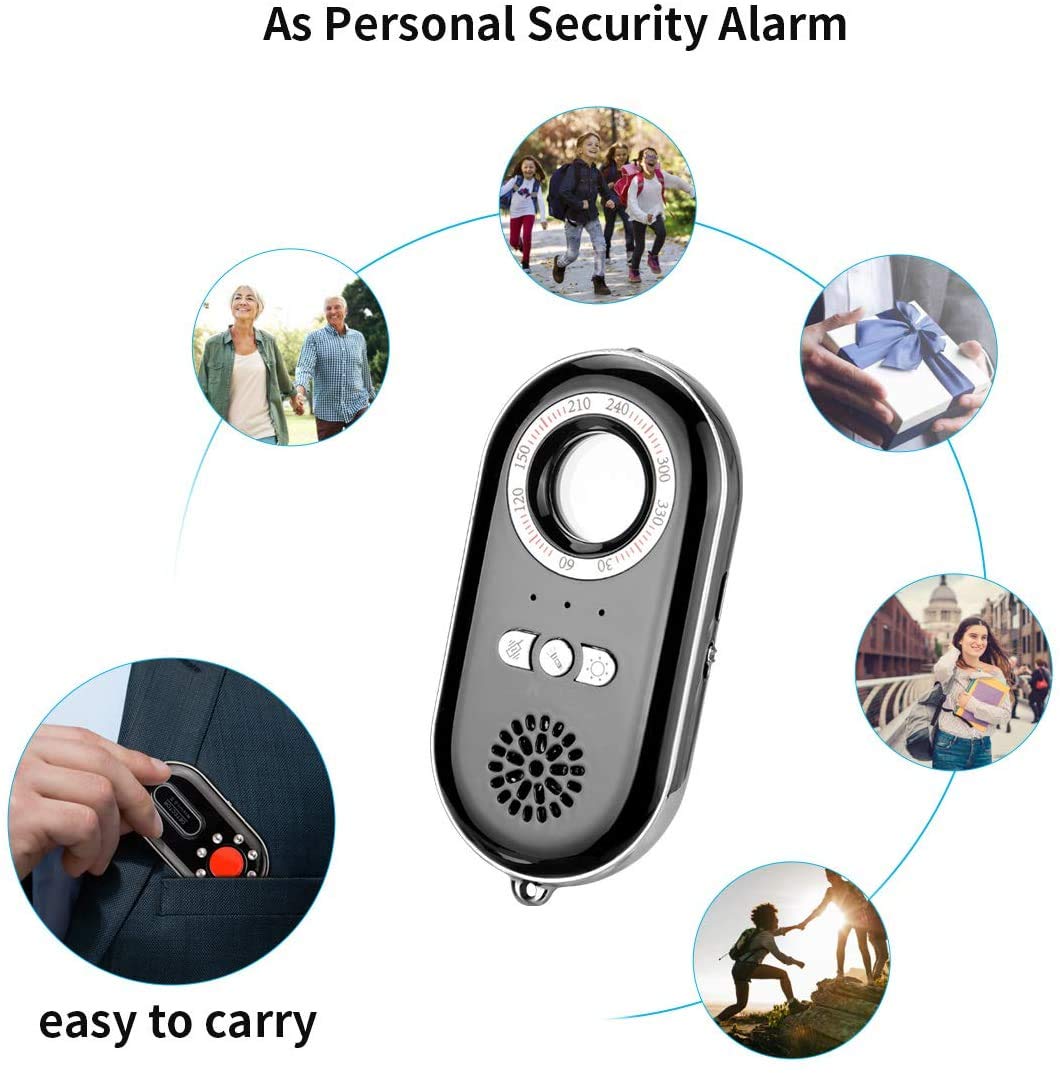 XinYu Anti-Spy Hidden Camera Detector Infrared Portable Safesound Personal Alarm 3-in-1 Functionality Defense Emergency Alert with Mini LED Flashlight for Home Hotel Travel Suitcase Security Box