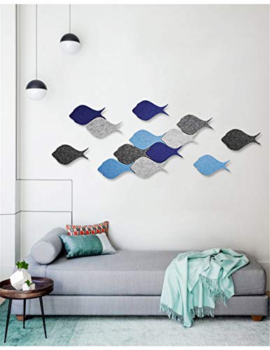 Cork Board Tiles, 8 Pcs Felt Bulletin Boards - Bonus Pins, Decorative Fish Felt Wall Notice Stickers - Memo Notes Photos Goals Pictures Drawing Kindergarten Home Creative Office Decor Sofa Wall Decal