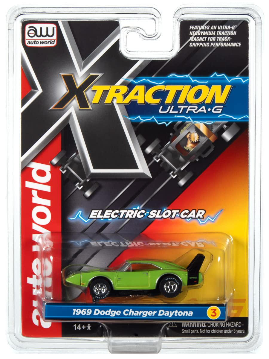 Auto World Xtraction R35 1969 Dodge Daytona Green HO Scale Slot Car