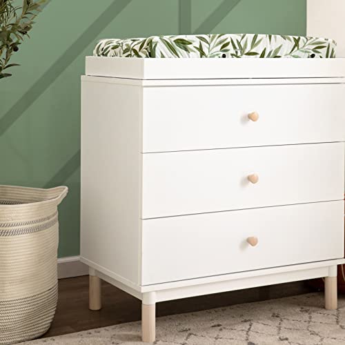 Babyletto Gelato 3-Drawer Changer Dresser with Removable Changing Tray in White and Washed Natural, Greenguard Gold Certified
