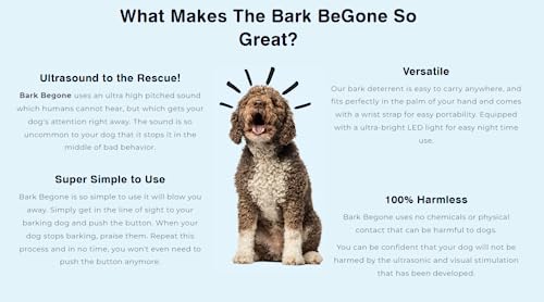 Bark Begone Dog Trainer| Anti Barking Dog Device| The Original Ultrasonic Emitter for Aggressive or Wild Dogs| No Collar Required| Lightweight, Durable| 70 ft Range| Correct Poor Behavior