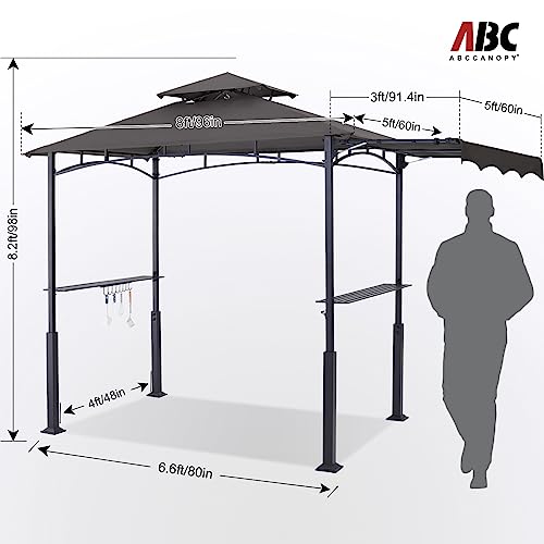 ABCCANOPY Grill Gazebo with Extra Awning - 5'x11' Outdoor Grill Canopy BBQ Gazebo Barbecue Canopy with LED Lights for Backyard, Lawn and Patio (Dark Grey)