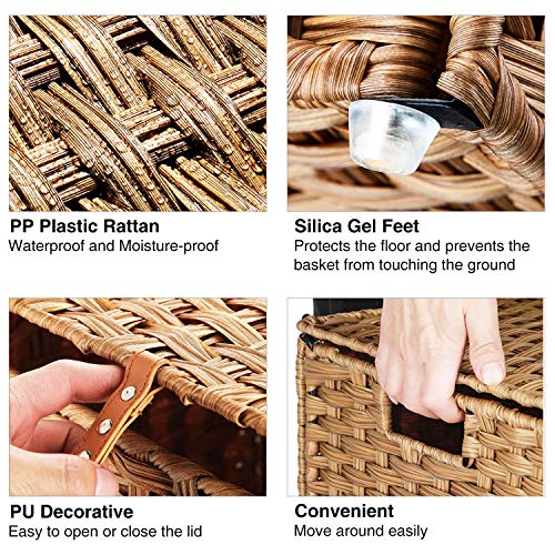 GREENSTELL Laundry Hamper, No Install Needed, 90L Wicker Laundry Baskets Foldable 2 Removable Liner Bags, 2 Section Clothes Hamper Handwoven Laundry Basket with Handles, Nature 18.3x13.3x24 Inches