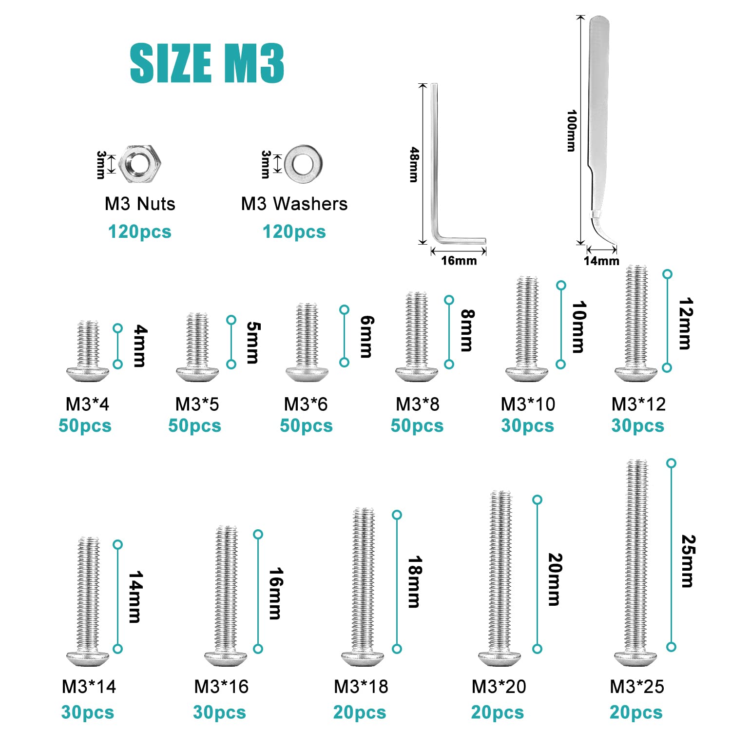 620Pcs M3 Hex Socket Head Cap Bolts Screws and Nuts Assortment Kit,304 Stainless Steel Screws and Nuts