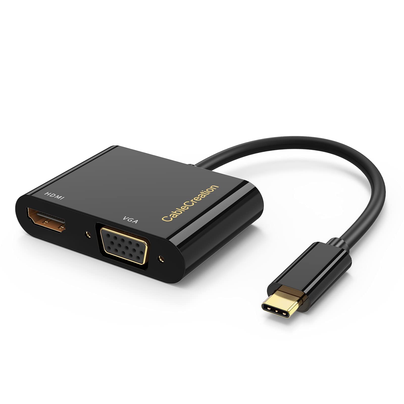 CableCreation USB C to HDMI VGA Adapter, Type C to VGA to USB C Thunderbolt 3 for Dual Monitor Adapter Compatible with iPhone 15 Plus/15 Pro Max, Galaxy S22 Ultra, MacBook Pro 2020, iPad Pro 2020