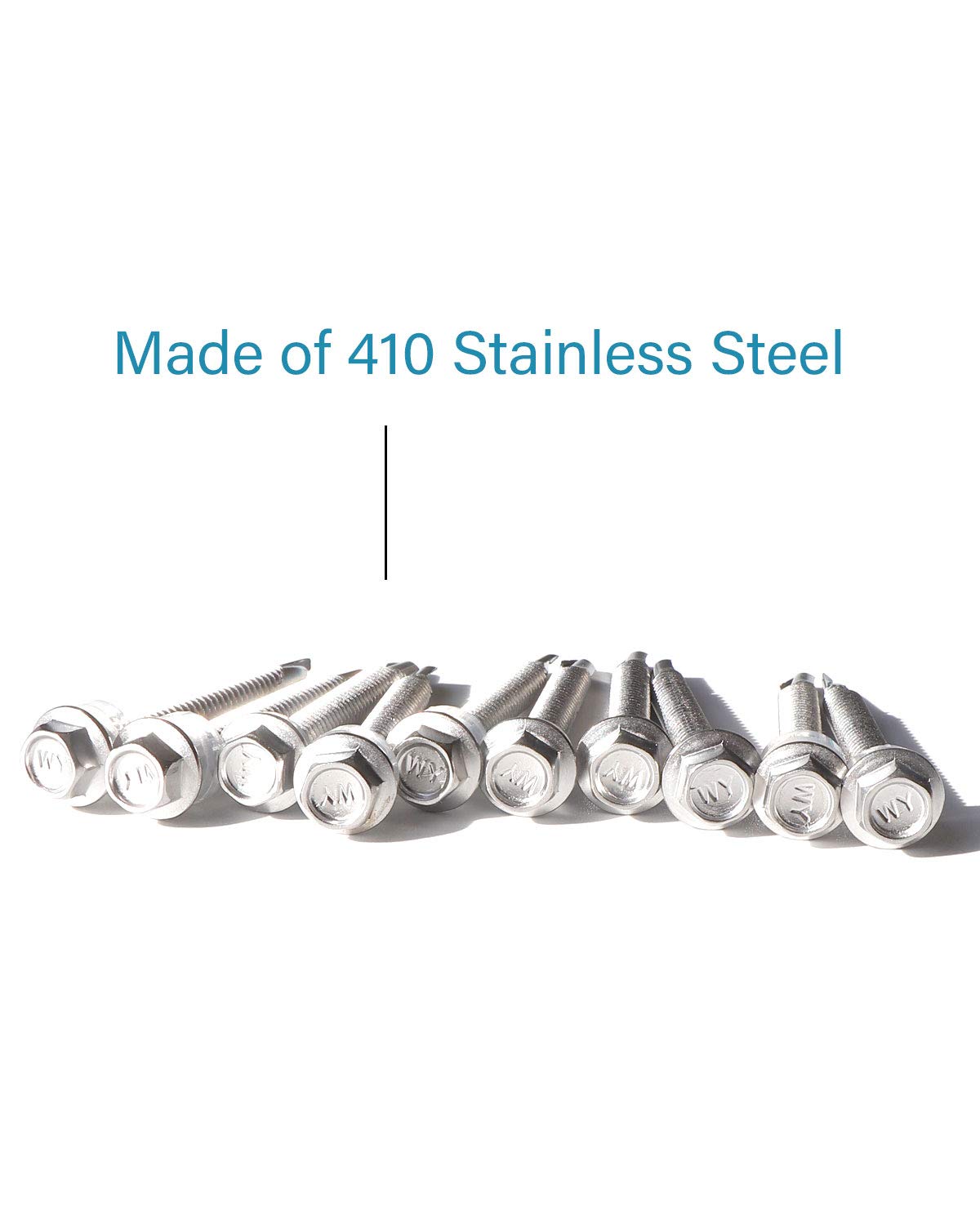 IMScrews 50pcs #12 x 2" Stainless Hex Washer Head Self Drilling Screws, 410 Stainless Steel Full Thread Sheet Metal Tek Screws