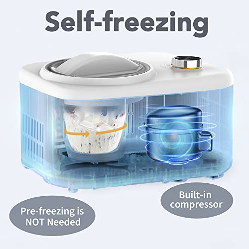 COWSAR Fully Automatic Ice Cream Maker with Built-in Compressor,Fruit Yogurt Machine Pre-freezing is No Needed,Removable Ice Cream Bowl, Easy Clean (CH-IC3908-1)