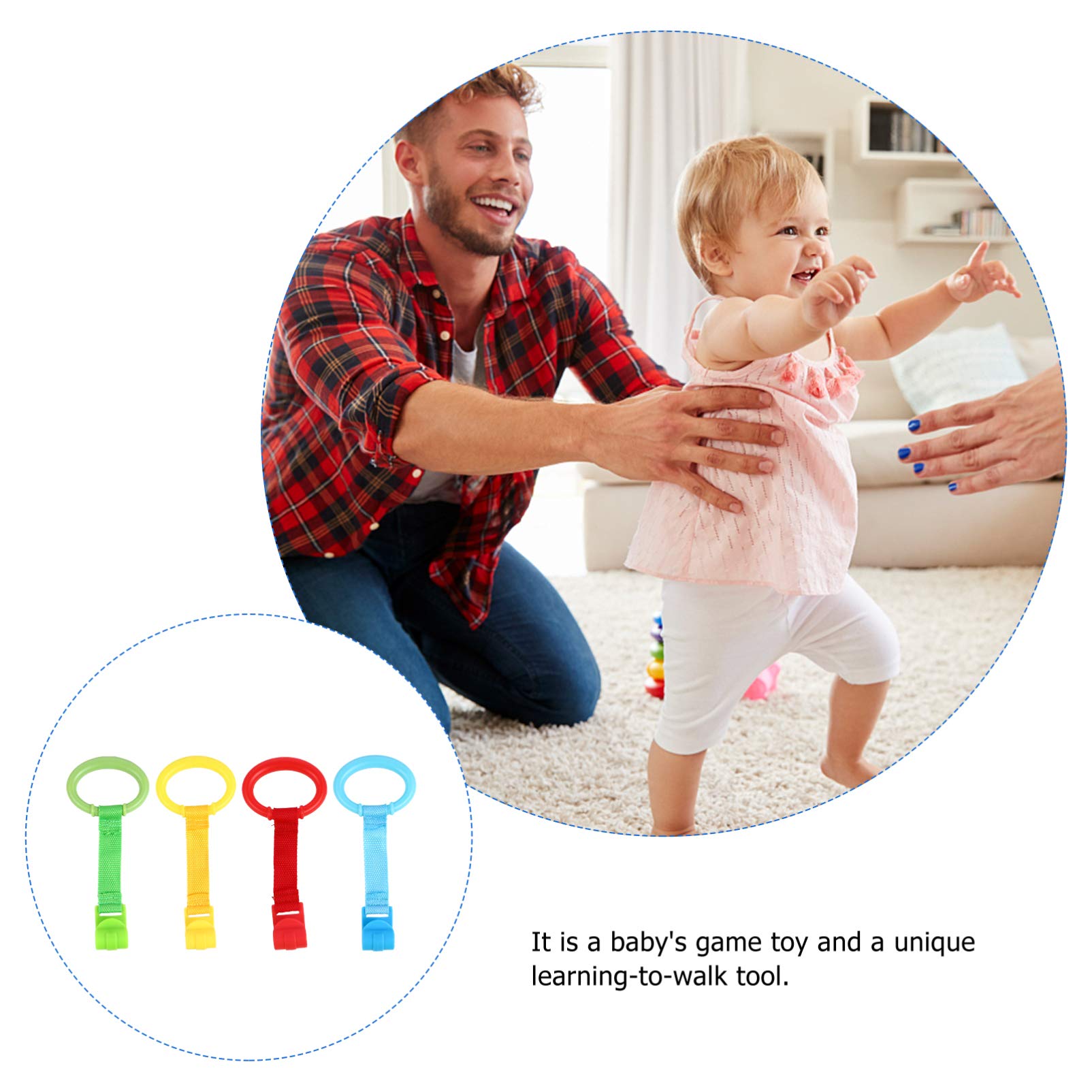 Kisangel 4pcs Baby Play Gym Baby Crib Pull Ring Baby Bed Stand Up Rings Nursery Baby Cot Rings Toddler Activity Kids Walking Training Tool