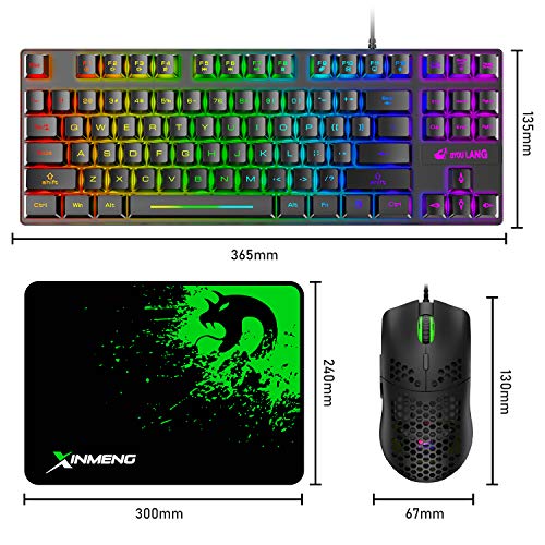 RGB Gaming Keyboard and Mouse Combo, 87 Keys USB Wired Rainbow Keyboard and Lightweight Gaming Mouse, 6400 DPI Adjustable, 6 Programmed Buttons, for Laptop PC Computer Game and Work