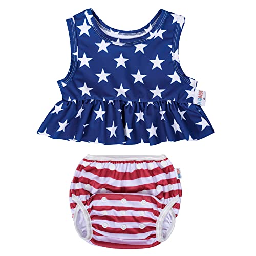 ALVABABY Swim Diaper with Matching Top Toddler Baby Girl Swimsuit Infant Bathing Sleeveless Tankini Swimwear Reusable Adjustable for 0-2 Years SWT09