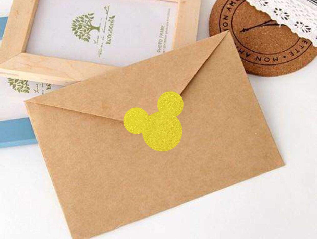 2.38 x 2 inch Glitter Mickey a Birthday Minnie Sticker Metallic Foil Mickey a Mouse Head Ear Labels for Parties-100 Pack (Color B)