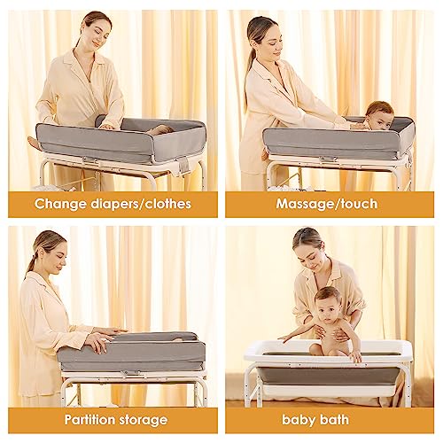 2-in-1 Baby Changing Table, Diaper Changing Station with Safety Belt,Portable Diaper Changing Table Height Adjustable Baby Changing Station for Infant and Newborn