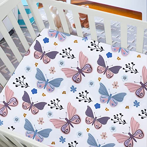 AMROSE 3 Pack Heavenly Soft Crib Sheets for Baby Girls, 28'' X 52'' Fitted Crib Sheets for Crib and Toddler Mattress Pad, Silk Touch Gentle Breathable Microfiber, Floral & Butterfly