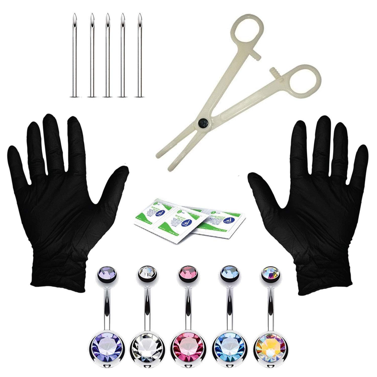 BodyJ4You 15PC PRO Body Piercing Kit Stainless Steel 14G Double CZ Belly Navel Ring Banana Bar Jewelry