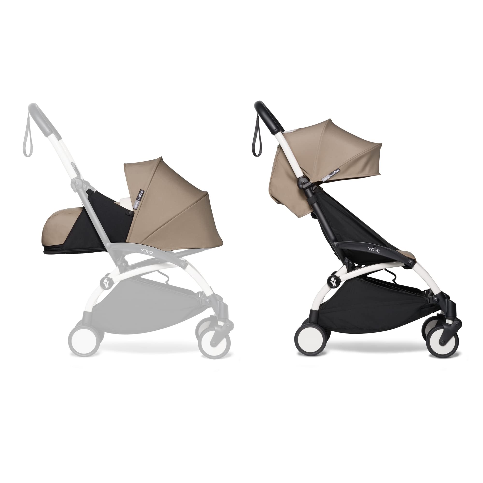 BABYZEN YOYO2 Stroller & 0+ Newborn Pack - Includes White Frame, Taupe 6+ Color Pack & Taupe 0+ Newborn Pack - Suitable for Children Up to 48.5 Pounds
