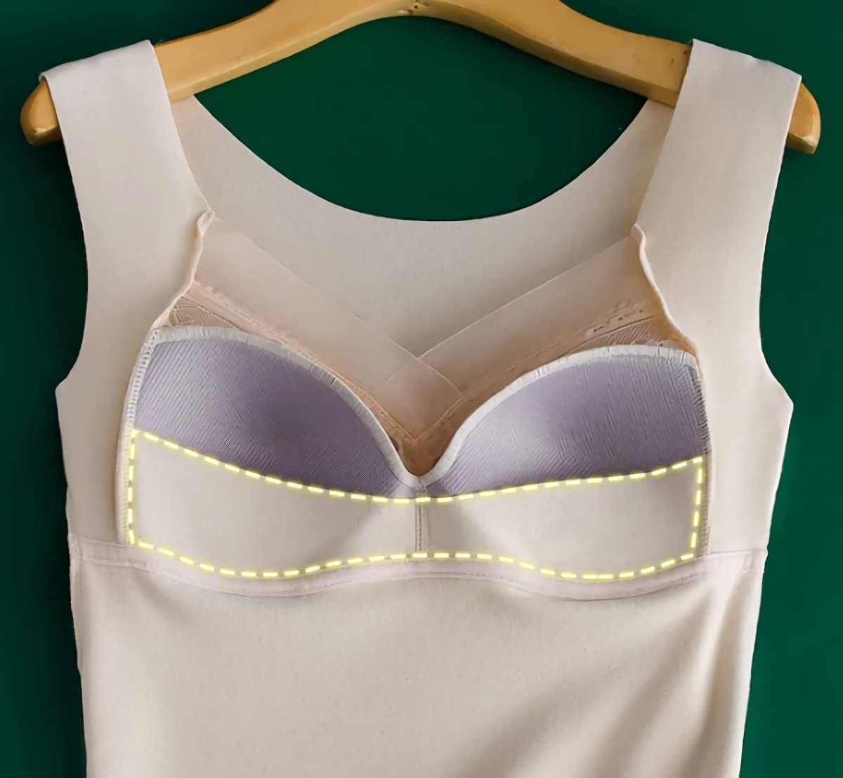 2-in-1 Built-in Bra Thermal Underwear, Built in Bra Tank Tops for Women (Beige,XL(110 lb-142lb))