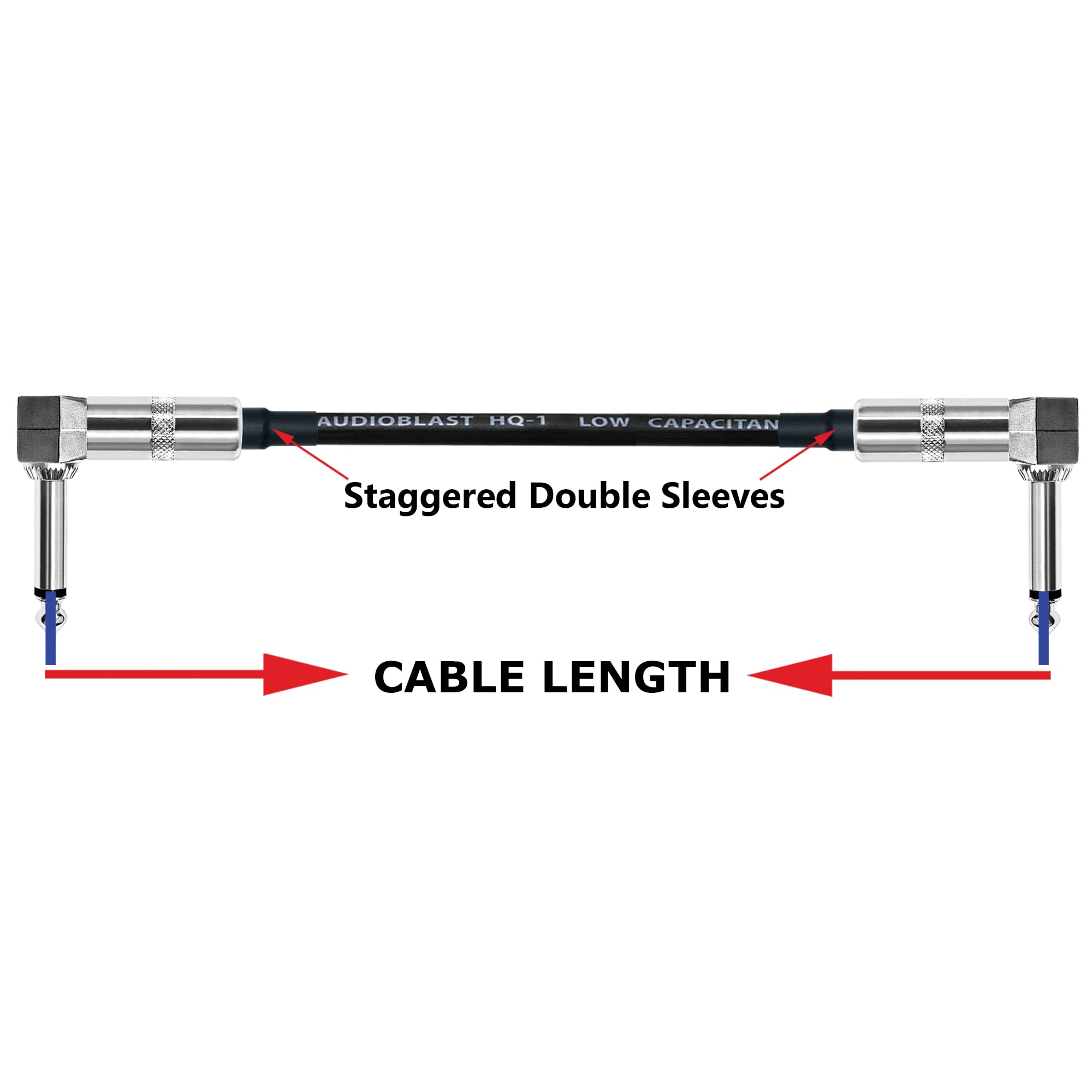 Audioblast - 2 Units - 5 Foot - HQ-1 - Ultra Flexible - Dual Shielded (100%) - Guitar Instrument Effects Pedal Patch Cable w/Eminence Right-Angled ¼ inch (6.35mm) TS Plugs & Double Staggered Boots