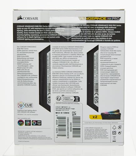 CORSAIR VENGEANCE RGB PRO DDR4 RAM 64GB (2x32GB) 3600MHz CL18-22-22-42 1.35V Intel AMD Desktop Computer Memory - Black (CMW64GX4M2D3600C18)