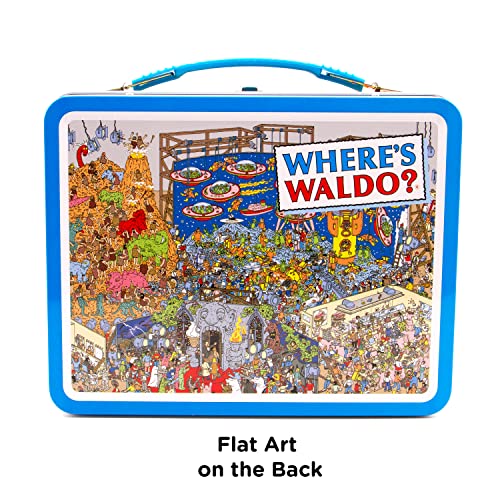 AQUARIUS Where's Waldo Fun Box - Sturdy Tin Storage Box with Plastic Handle & Embossed Front Cover - Officially Licensed Waldo Merchandise & Collectible Gift (48276)