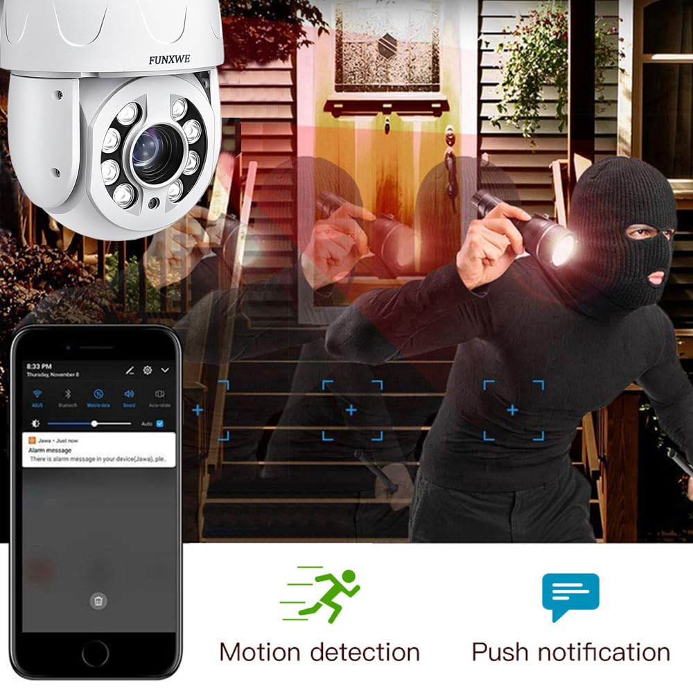 Funxwe 5MP 30X Optical Zoom WiFi Security PTZ Camera ​Wireless Wired CCTV Surveillance with Onvif Two Way Audio, Motion Detection Auto Tracking, Color Night Vision 330ft