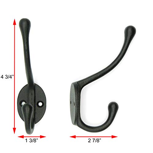 Craftsman Road Vintage Cast Iron Wall Hooks (Black Texture Finish, Set of 4) - Rustic, Farmhouse Coat Hooks | Great for Coats, Bags, Towels, Hats | Classic Slender