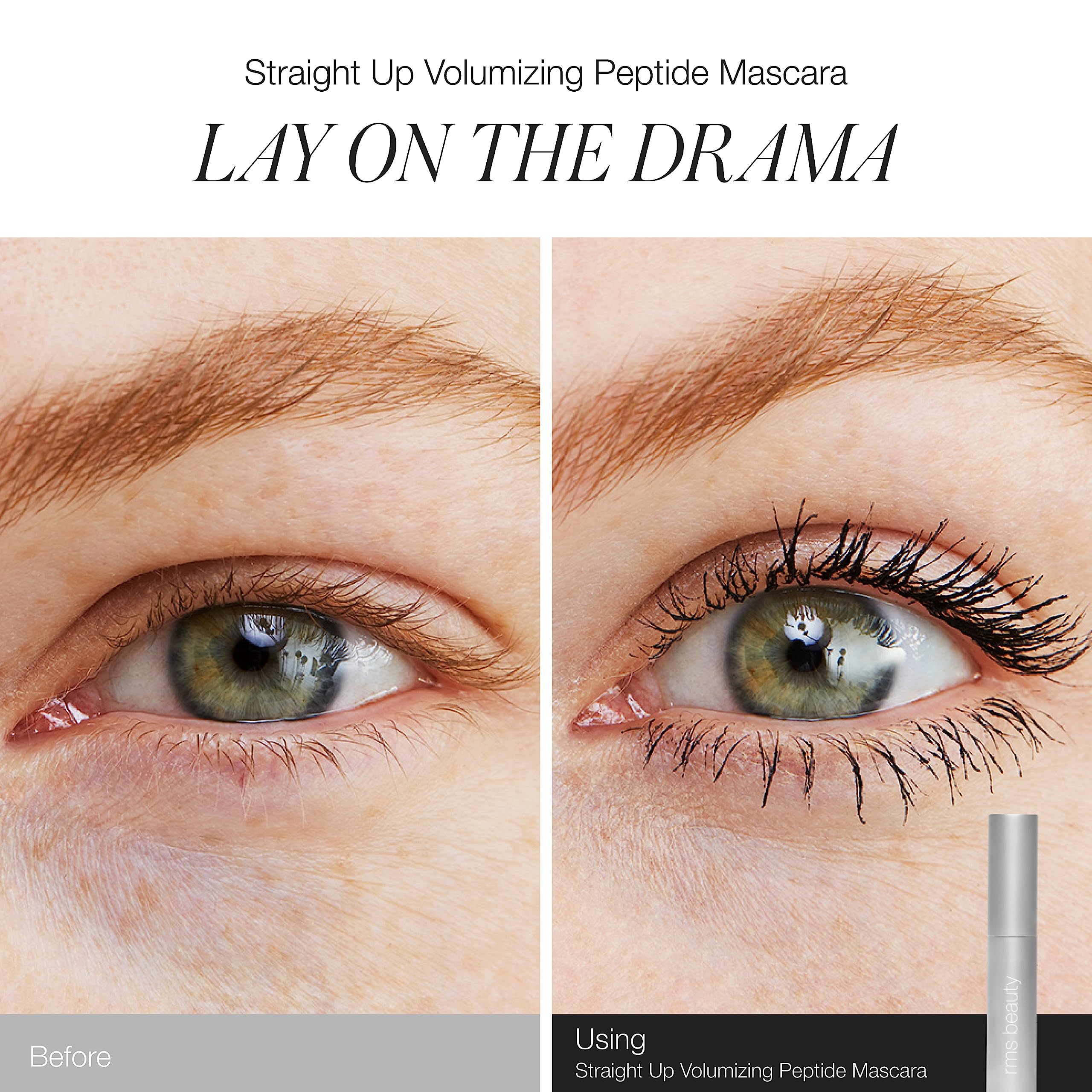 RMS Beauty Straight Up Volumizing Peptide Mascara - Black Mascara, Mascara Black Volume and Length, Eye Makeup Voluminous Mascara Make Up, Volumizing & Lengthening Mascara, Top & Bottom Lash Mascara
