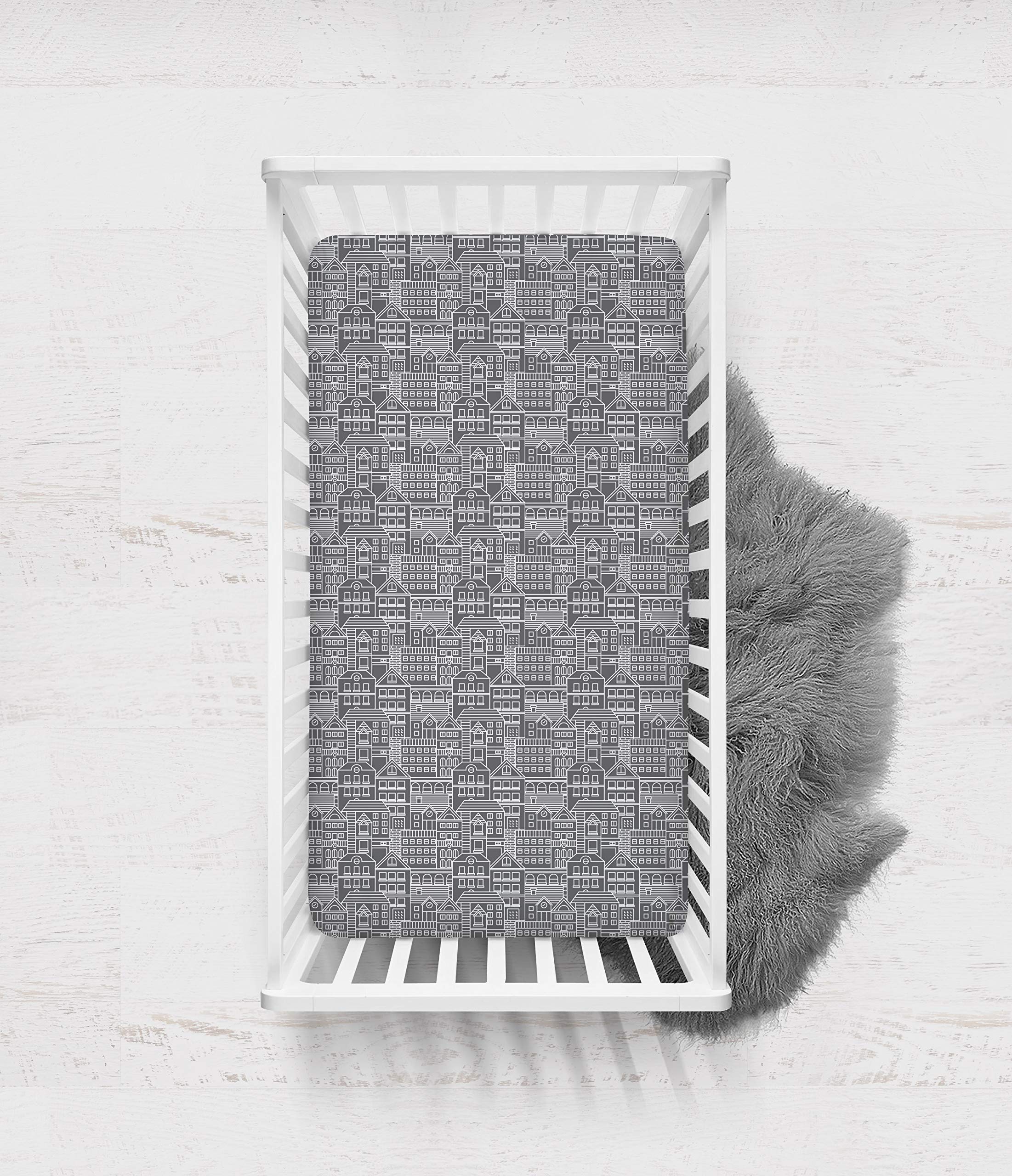 Bacati - Clouds in The City Grey Cityscape 2 Pack 100% Cotton Percale for US Standard Crib/Toddler Bed Fitted Sheets, White/Grey (CCWGCT2CS)