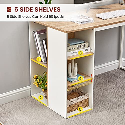 Computer Desk with Storage Shelves 47β White Office Desk with Drawers Small Kids Writing Desk Student Study Table Modern Wood Pc Laptop Gaming Desk for Home Work, Splicing Oak with Metal Legs