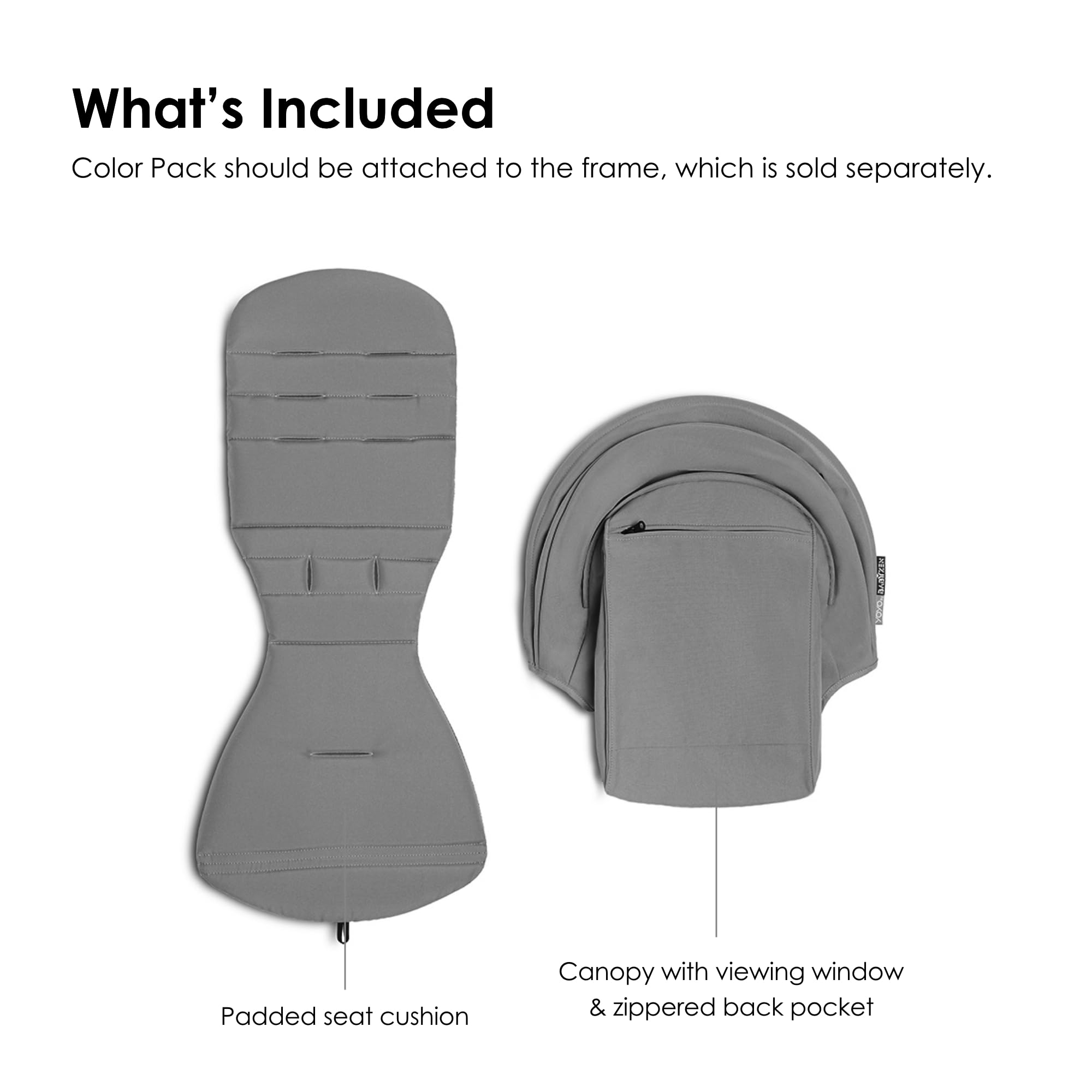 BABYZEN YOYO 6+ Color Pack, Grey - Includes Seat Cushion, Matching Canopy & Zippered Back Pocket - Requires YOYO2 Frame (Sold Separately)