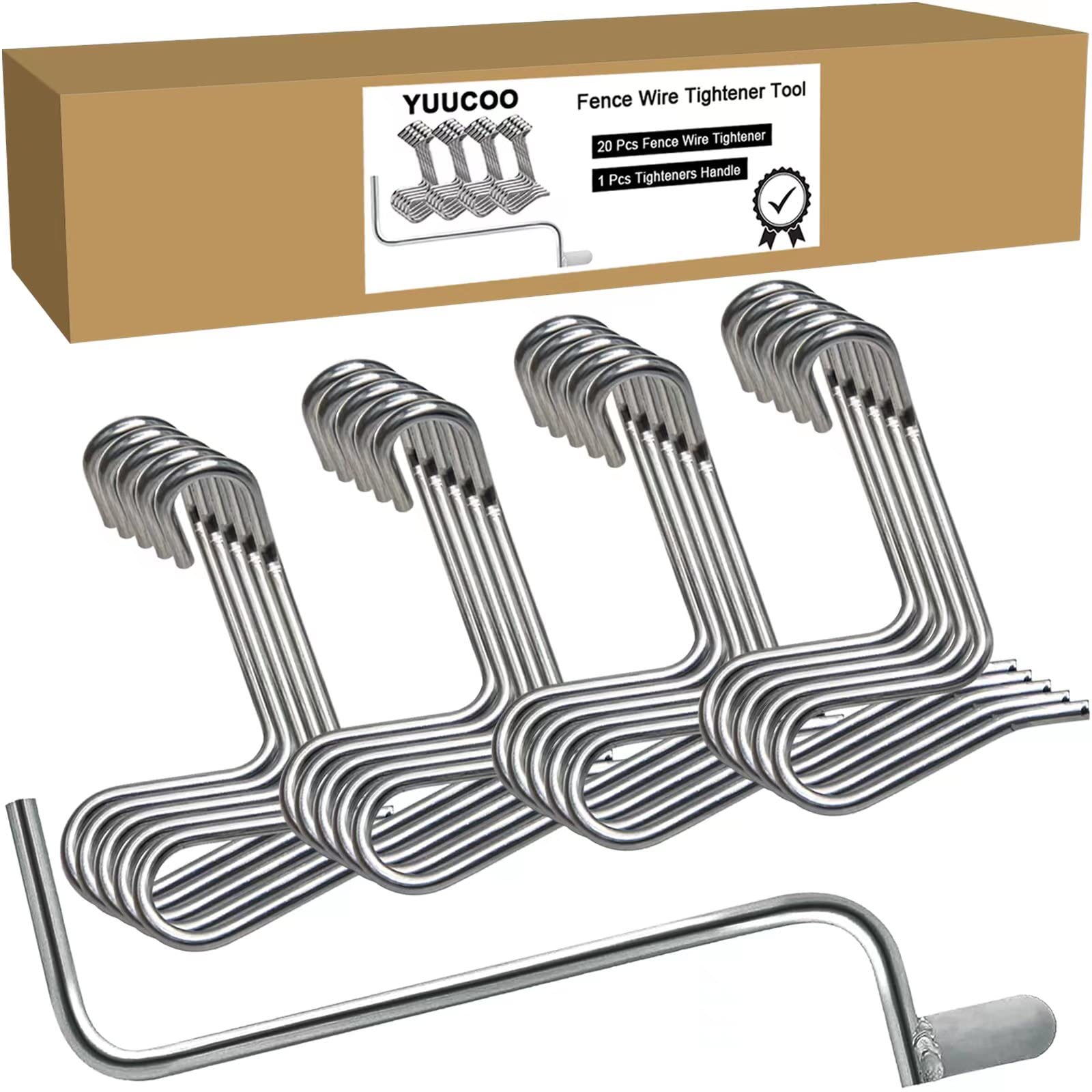 20 Pcs Fence Wire Tightener Tool with Tighteners Handle, Stainless Steel Barbed Wire Fence Tool for Tightening and Fixing Fences