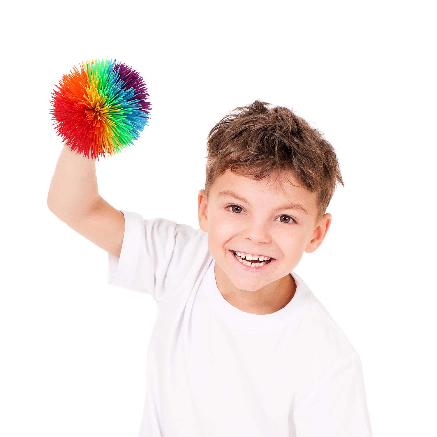 2 Pieces Large Monkey Stringy Balls 4.5 Inch Large Sensory Fidget Stringy Balls Soft Rainbow Pom Bouncy Stress Balls with Storage Bag, Multicolor (4.5 Inch, 2 Pieces)